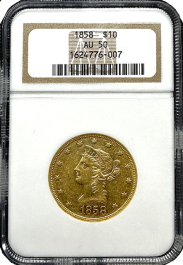 1858-P | $10 Liberty Head Gold | AU50 | In Holder | Austin Coins