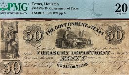 1833-39 | Government of Texas | $50 Note | Austin Coins